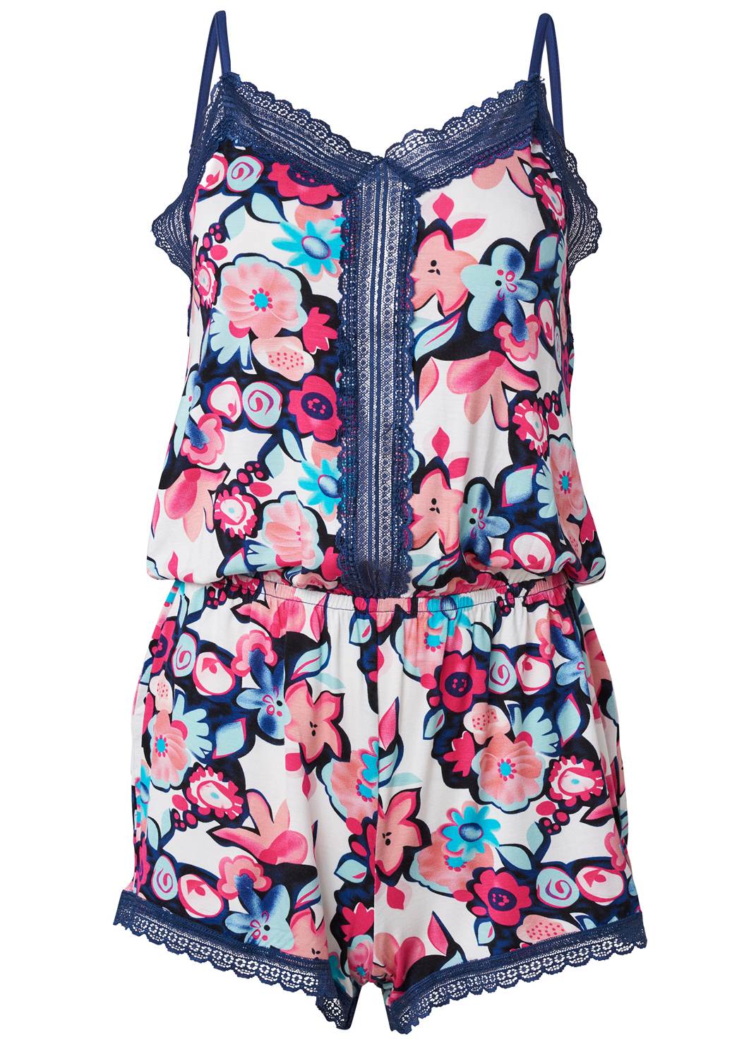LACE TRIM SLEEP ROMPER - Gemma Fashion