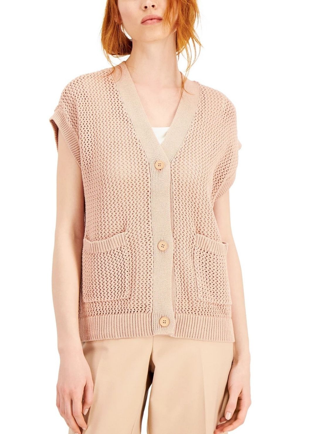 PETITE COTTON SHORT-SLEEVE CARDIGAN - Gemma Fashion
