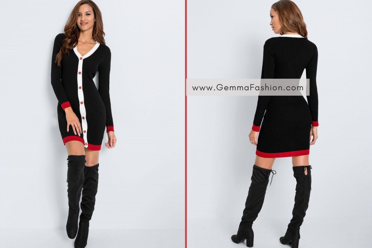 BUTTON DETAIL SWEATER DRESS - Gemma Fashion