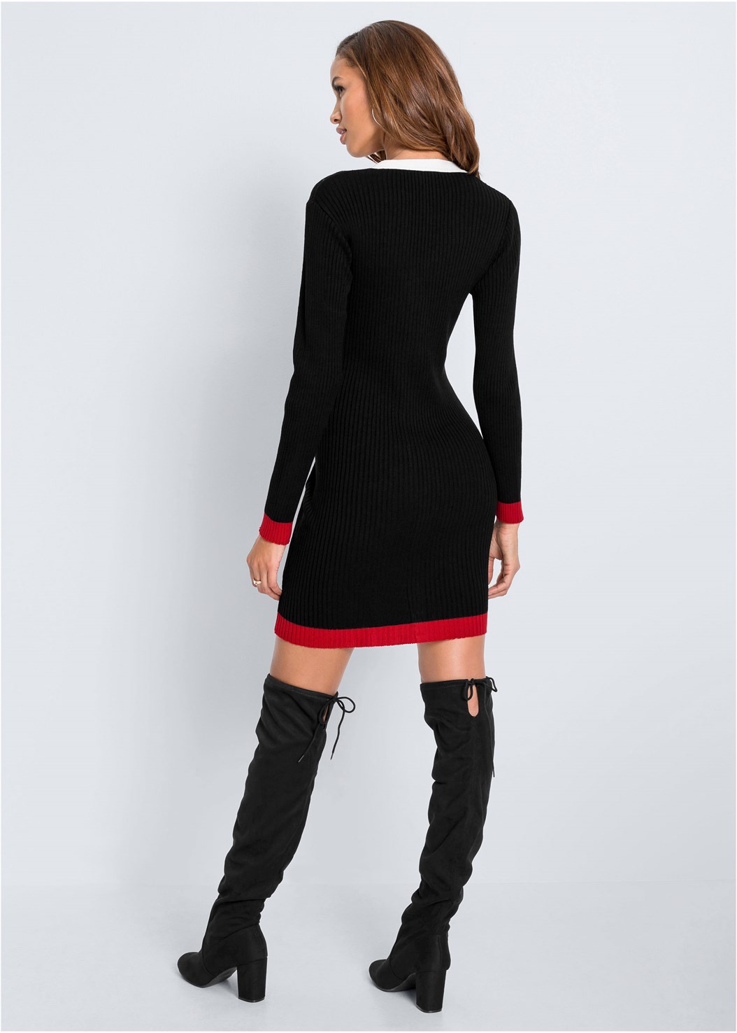 BUTTON DETAIL SWEATER DRESS - Gemma Fashion