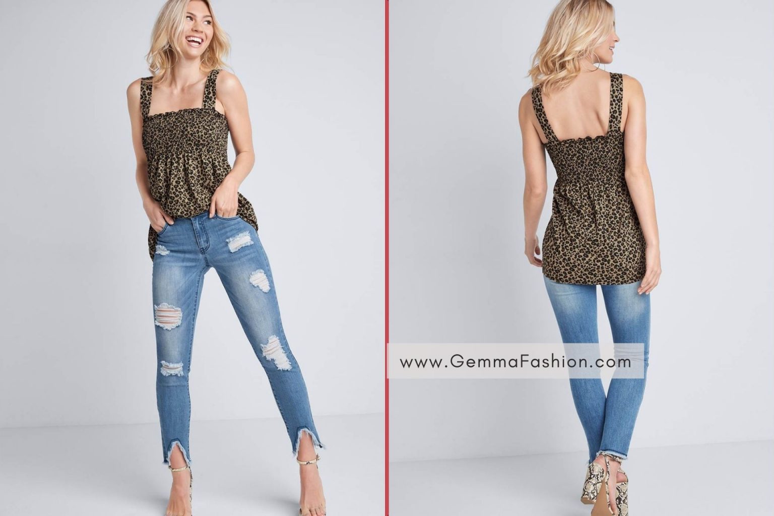 SMOCKED LEOPARD TUNIC - Gemma Fashion