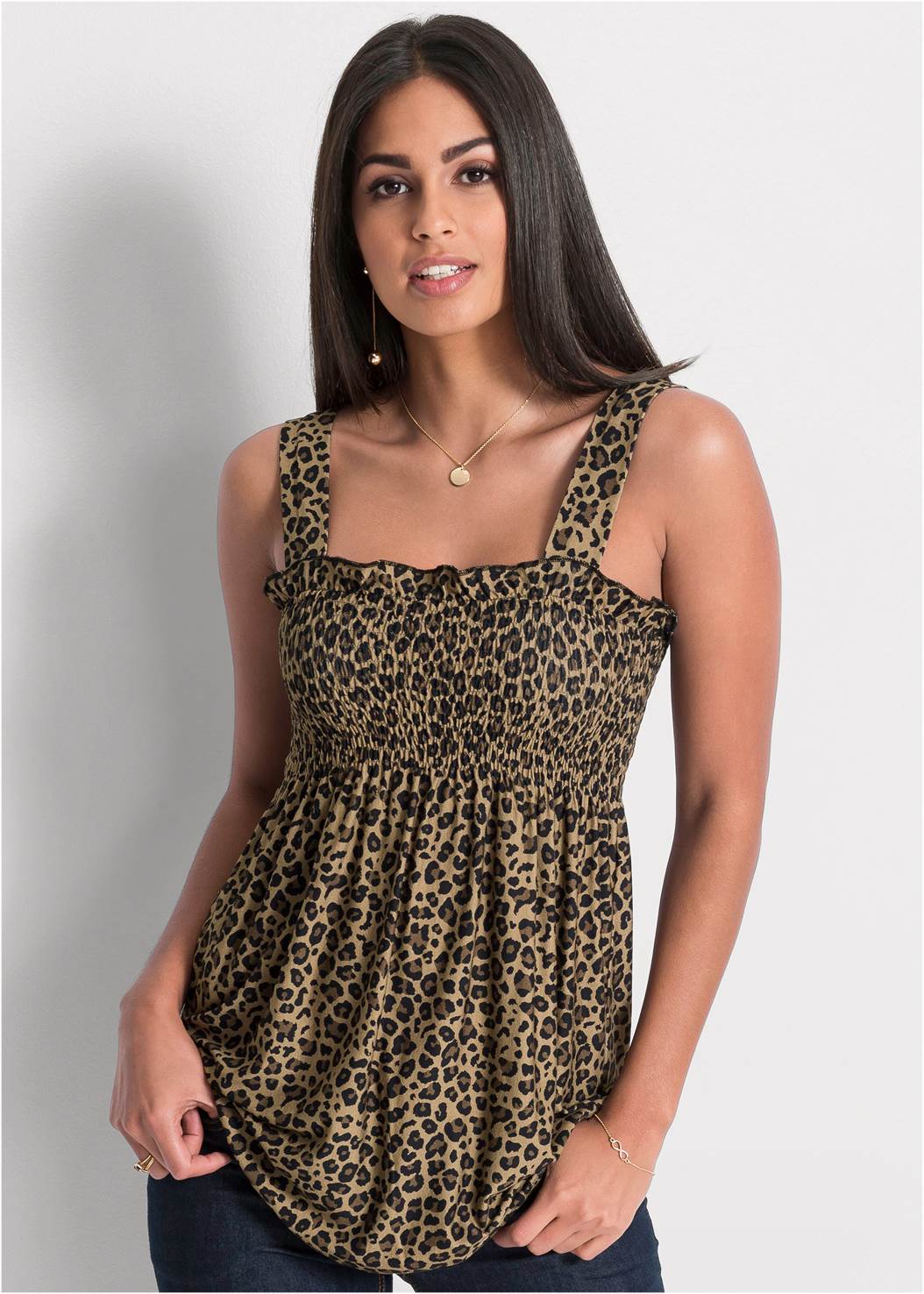 SMOCKED LEOPARD TUNIC - Gemma Fashion