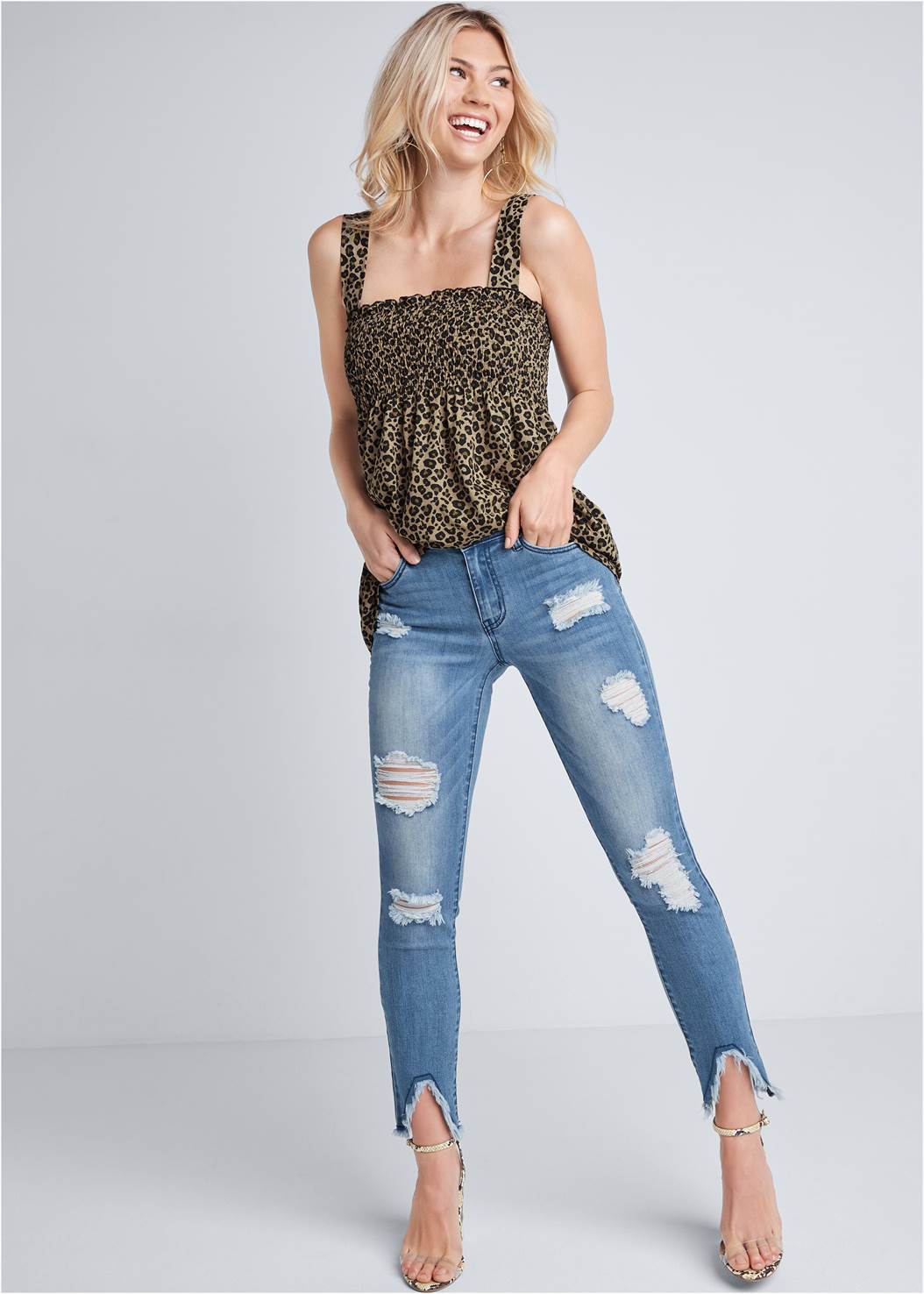 SMOCKED LEOPARD TUNIC - Gemma Fashion